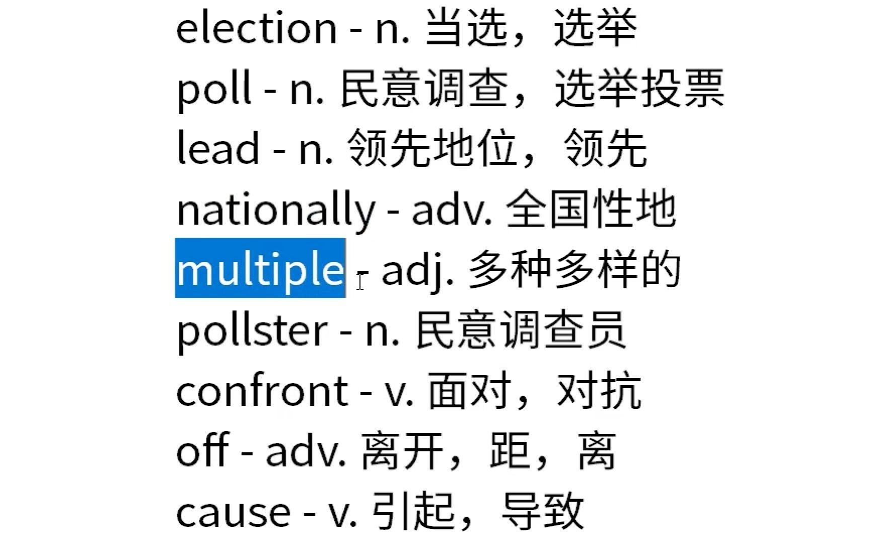 单词听力一起练:run, election, ., off, caused
