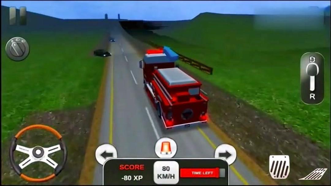 卡通模拟驾驶消防车救援灭火小游戏亲子玩具