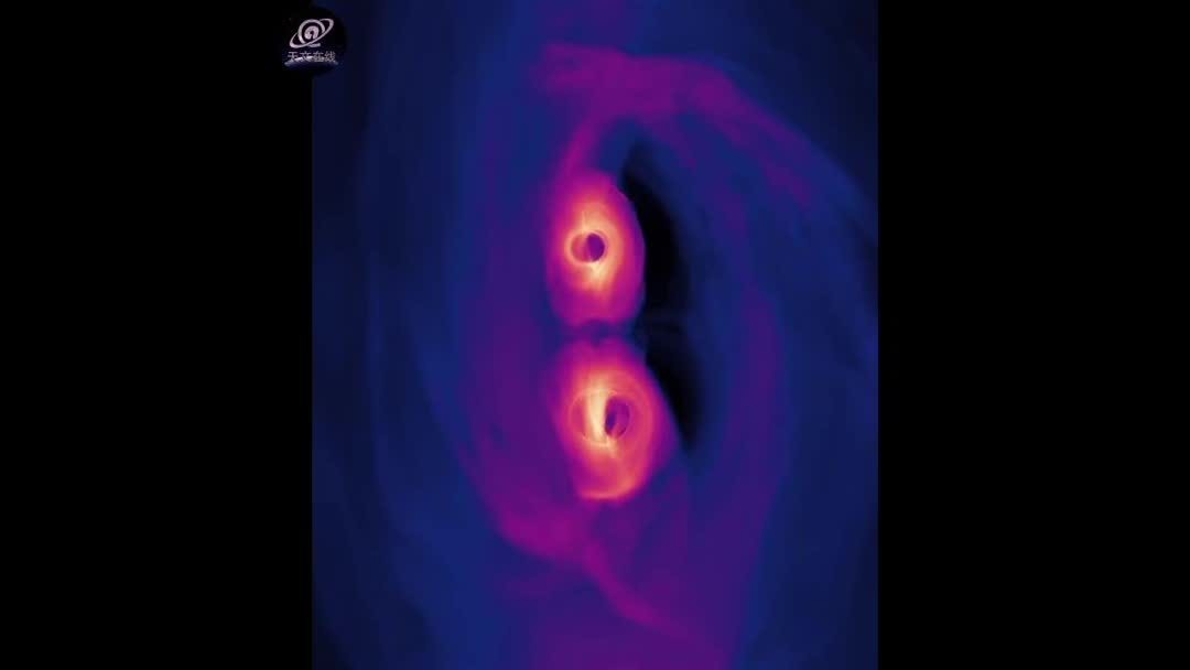 2个在相互缠绕的螺旋状黑洞