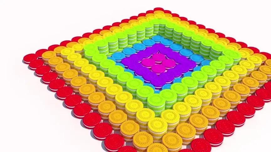 益智动画,七彩饼干组成正方形,教宝宝感知色彩