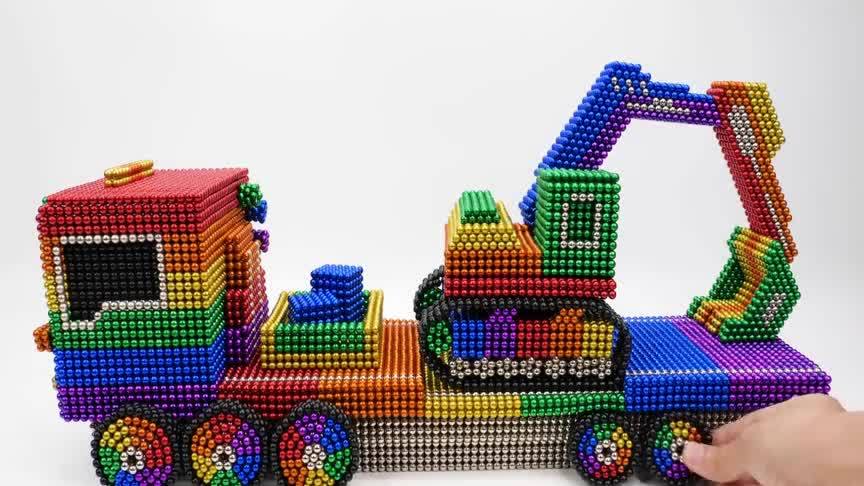 如何用巴克球拼装大卡车和挖掘机模型玩具!