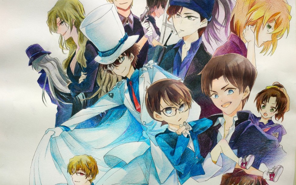 今天终于用直播的形式,完成了这张柯南全家福!背景色就抽空画一点吧!...