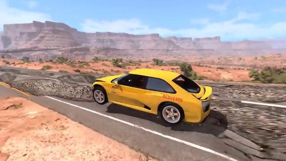 司机无视道路施工 把车开进坑洼道路结果翻车了 拟真车祸模拟