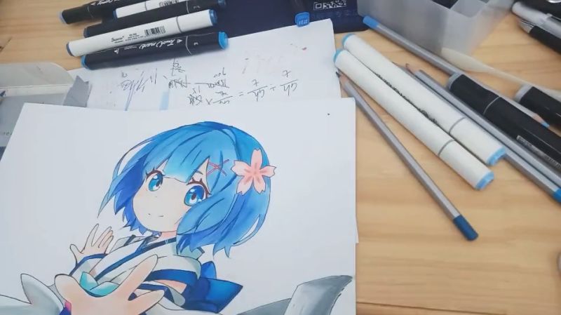 绘画:手绘雷姆马克笔上色过程图!