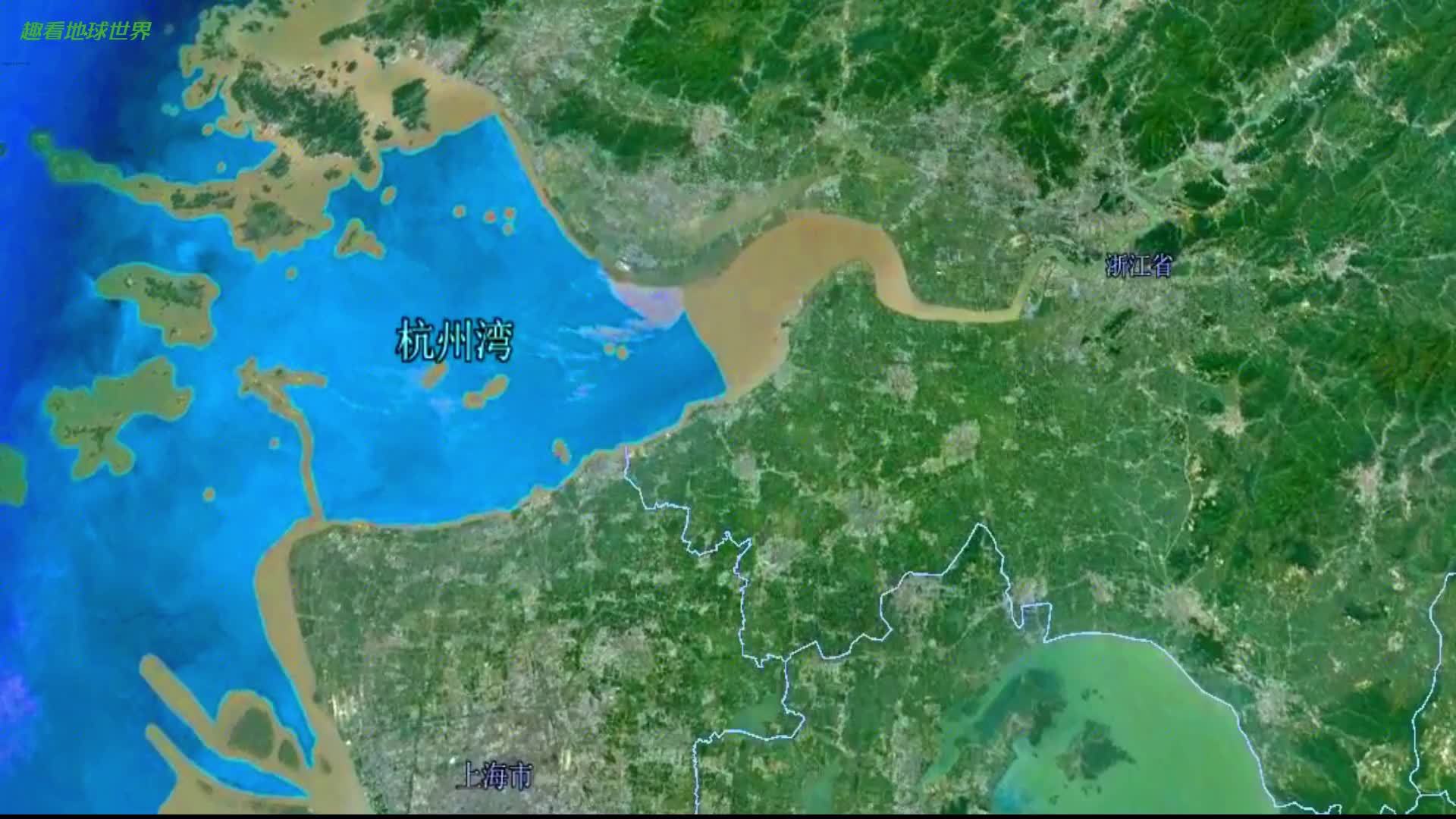 卫星航拍的杭州湾跨海大桥,江水与海水竟是两种颜色,...