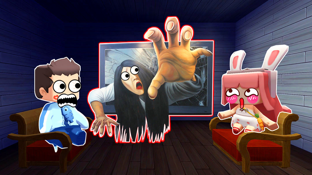 恐怖解密,午夜十二点失眠的木鱼,硬拉着小铃铛一起看电视。