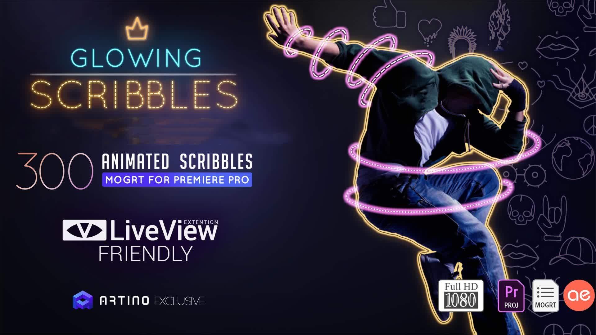 爆款特效!发光涂鸦线条描边动画元素工具包来了!包含...