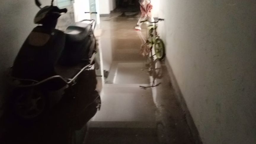 一楼的自行车车库,漏水可以养鱼ߐ�了。