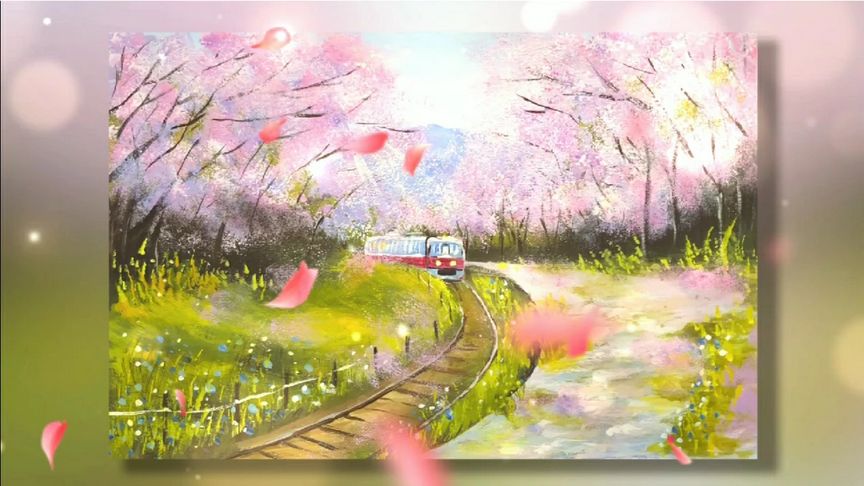 【365幅画打卡】11/365 丙烯 樱花ߌ�火车