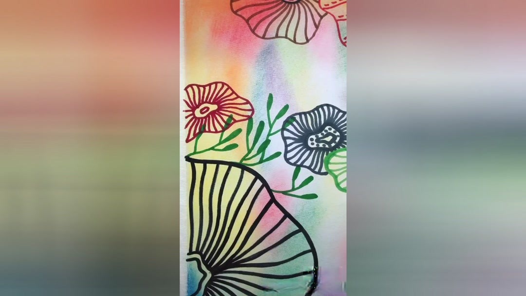儿童美术线描画～《美丽的海葵》