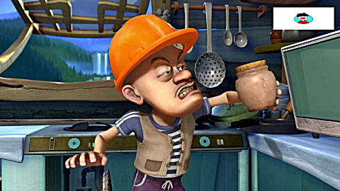 动画片熊出没低血糖的光头强喝完糖水马上精神了