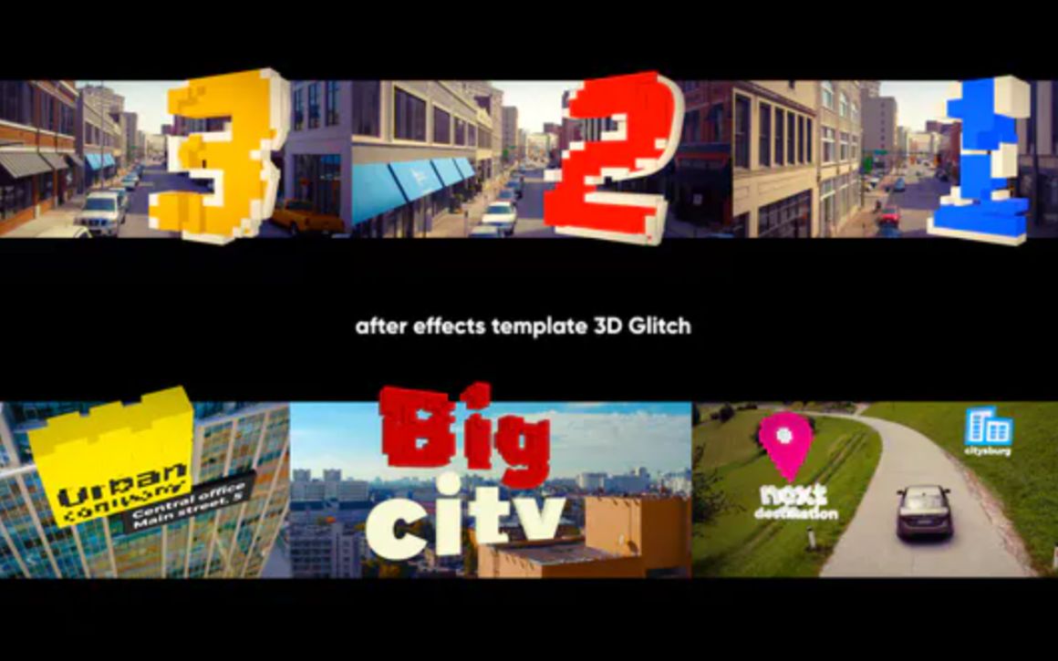 AE模板-3D故障标题立方体乐高马赛克文字标题工具包(4007)