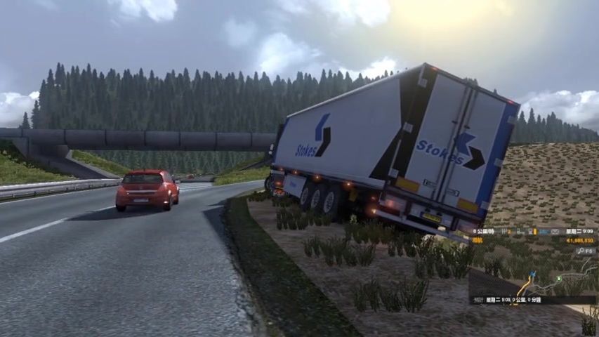 大货车开下坡去,挣扎了好久终于开上来了 欧洲卡车模拟好心累