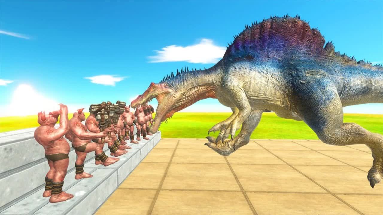 动物战争模拟器:棘背龙VS食人魔!恐龙大战地狱使者,谁能赢