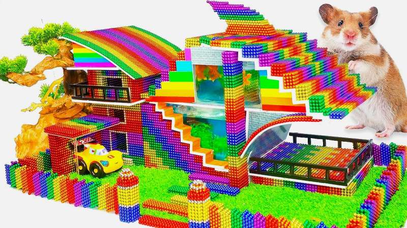 趣味手工DIY,用磁力球为仓鼠建造带有花园的现代化大型别墅