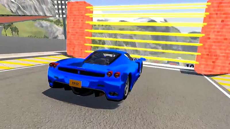 BeamNG:法拉利开足马力冲过阻拦网,模拟真实车祸