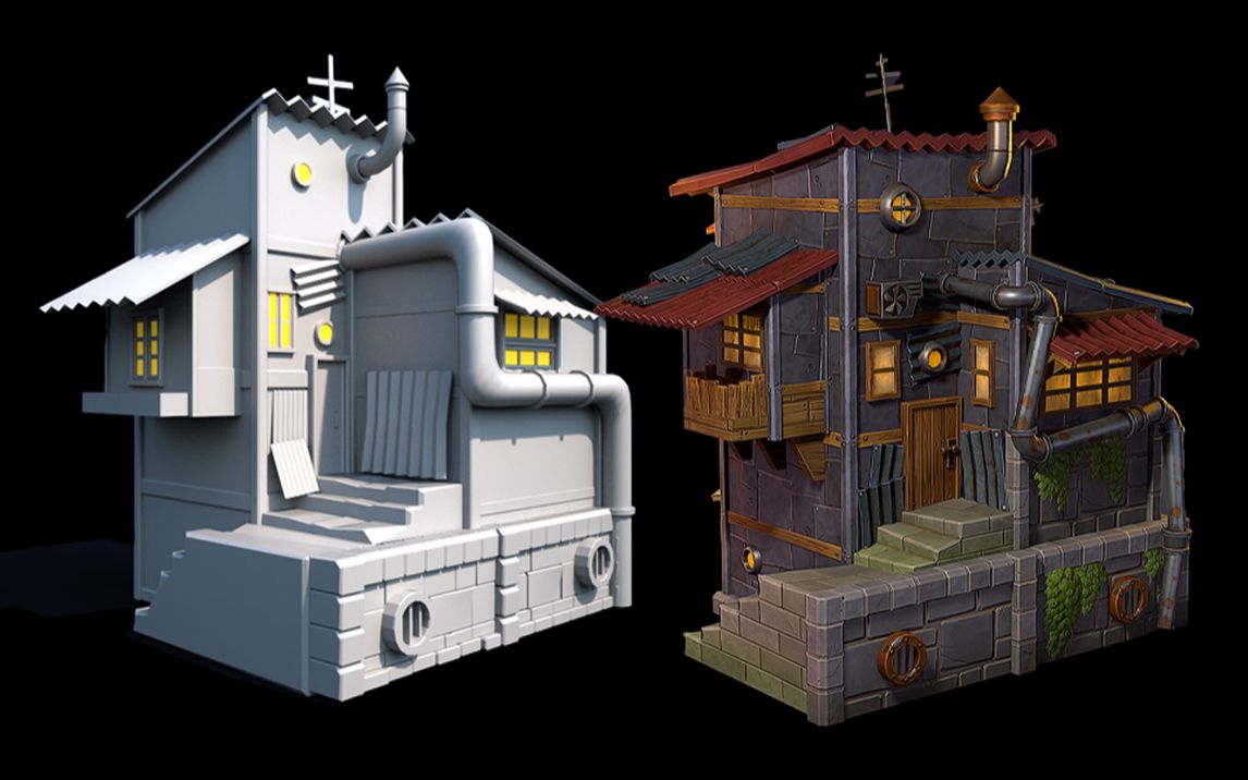 【3DMAX建模】风格化“房子”游戏模型建模,max零基础建模