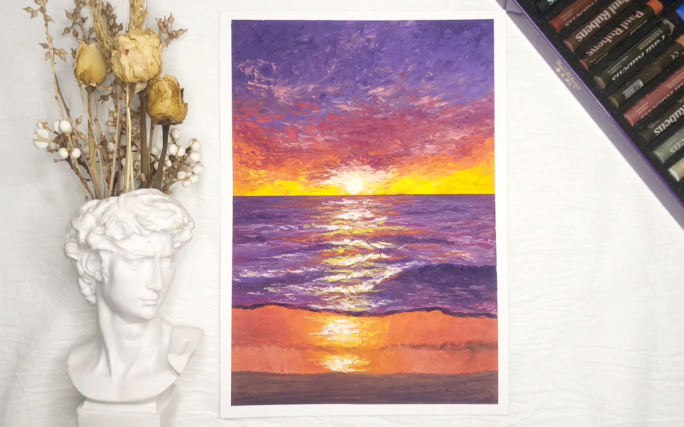 【油画棒】|今日份的落日与晚霞|直播录屏·绘画过程|附2倍速视频