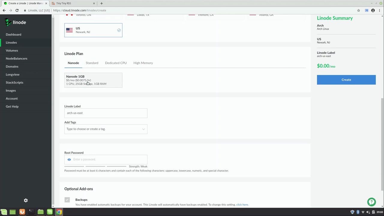 在云服务器实例ArchLinux上设置微小【TinyTiny】RSS