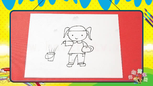 手绘人物简笔画之画小女孩在画画