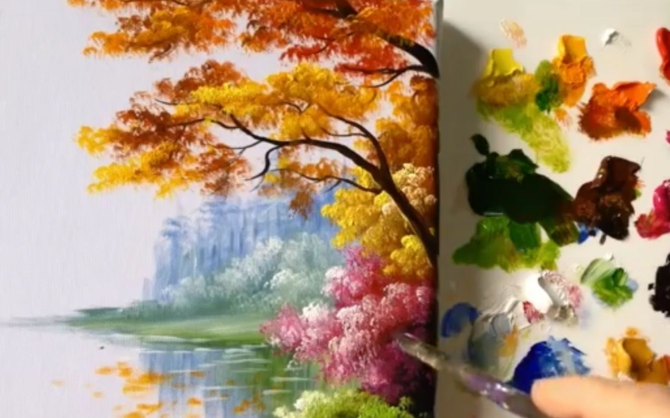 绘画树木和灌木丛 . 中