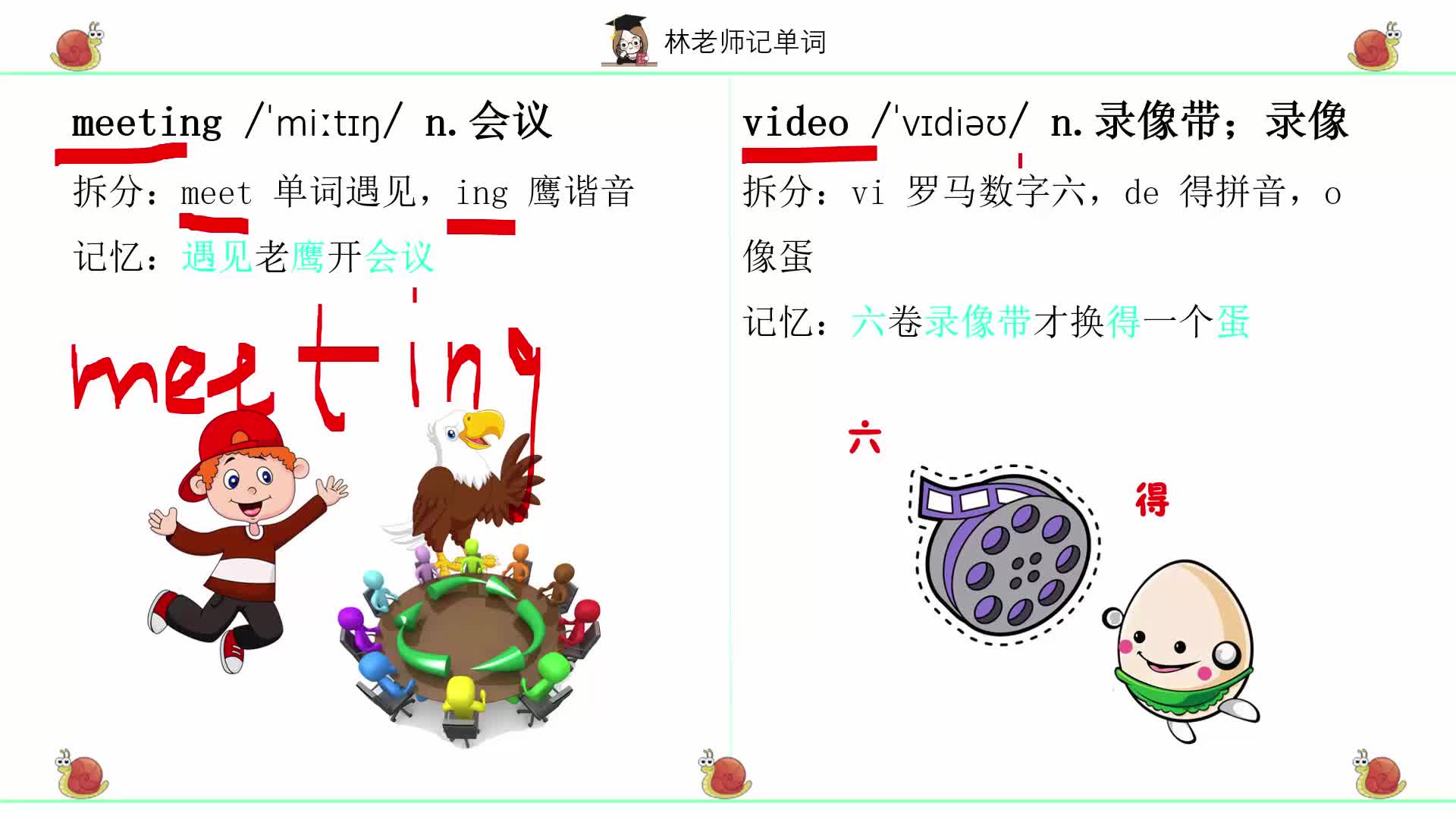 英文单词记忆法,英语初三人教版,怎么速记英语单词会议、录像带