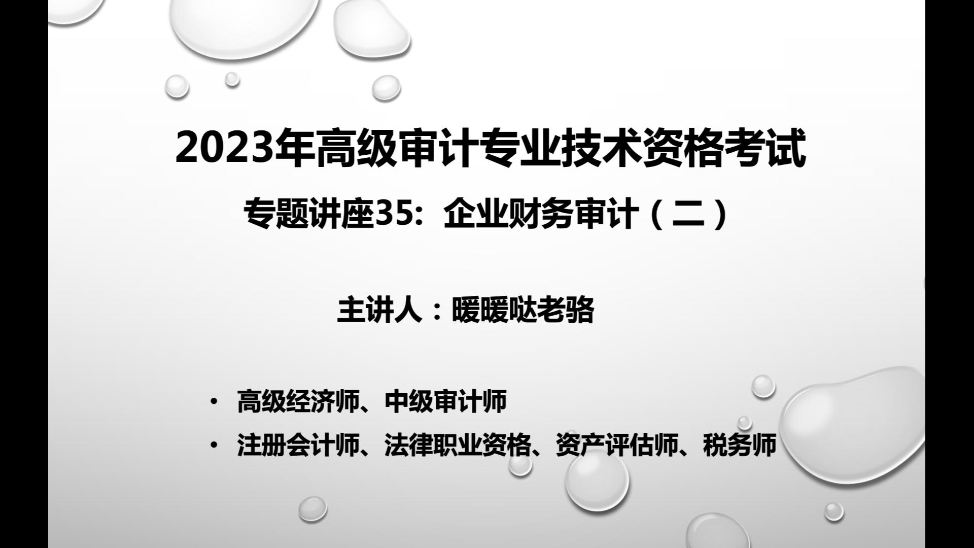 2023年高级审计师奋战计划第122期:《高级审计实务》专题讲座35—...
