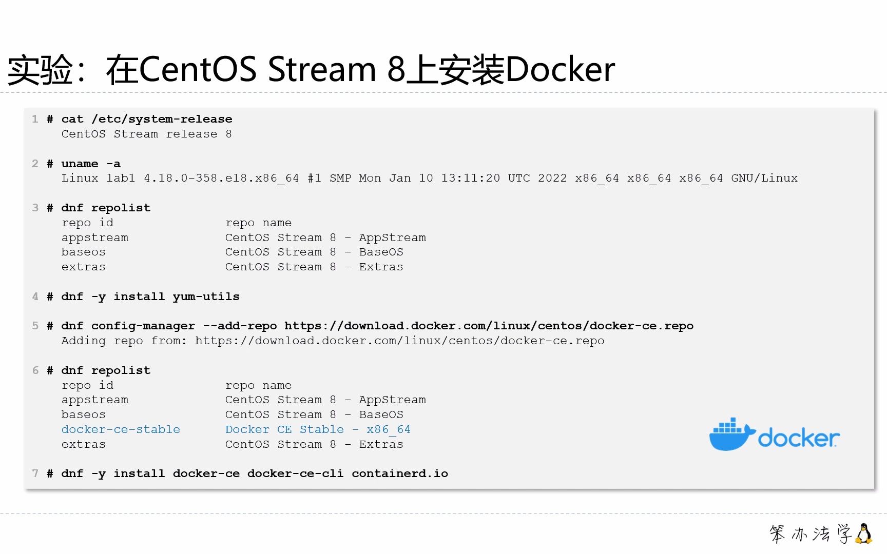 笨办法学Linux | 在CentOS Stream 8上安装Docker