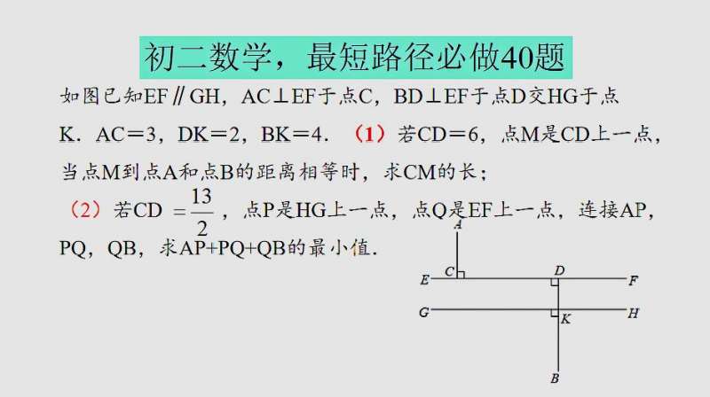 初二数学,最短路径专题,勾股定理,轴对称求最短路径!