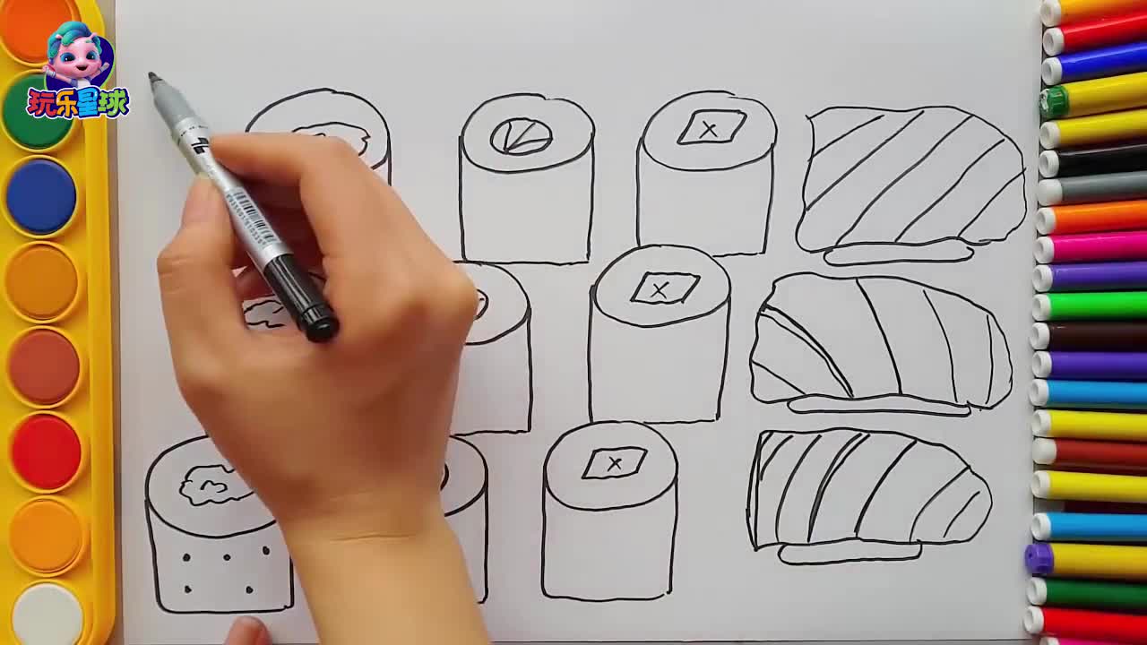 少儿学画画之画寿司三文鱼填色 少儿简笔画