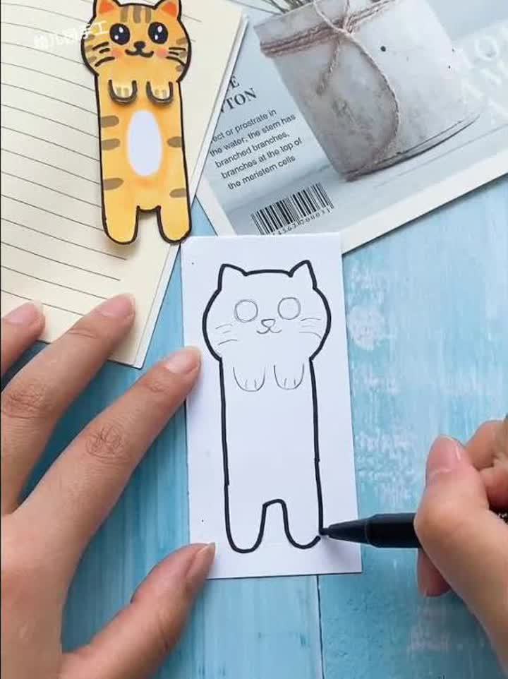 可爱猫咪书签,孩子看绘本正好用到手工