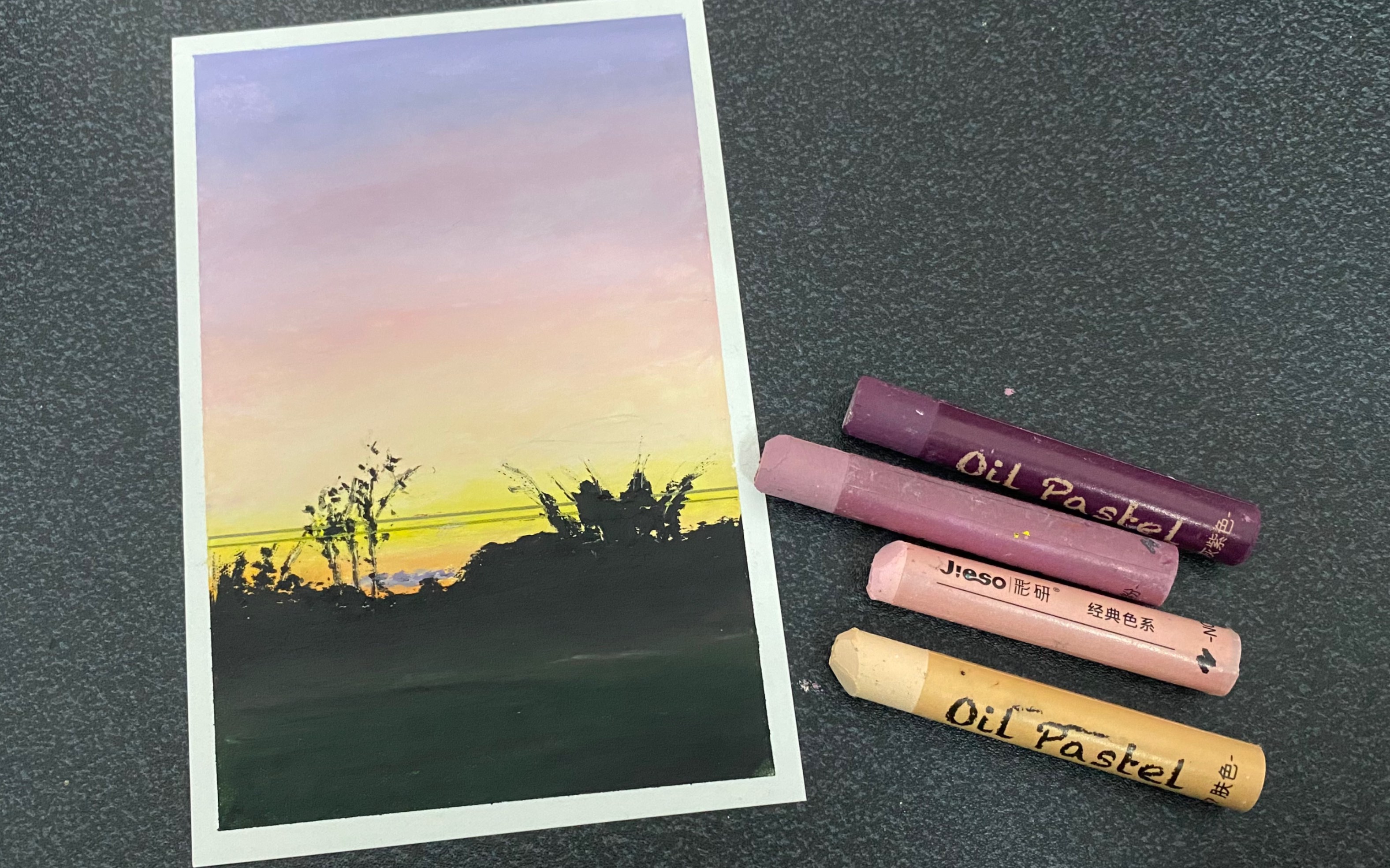 油画棒|乡间晚霞|新手向绘画过程|百日挑战Day2