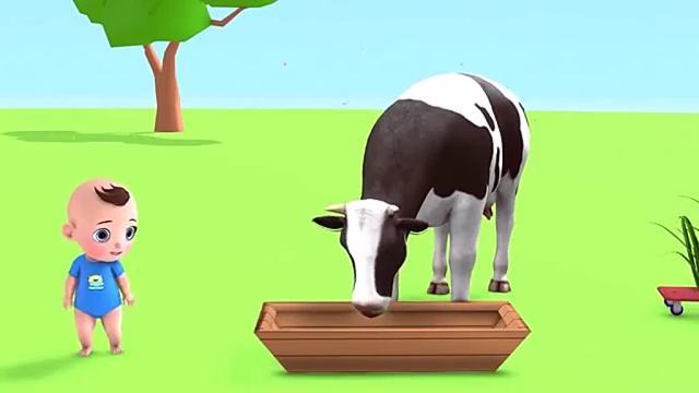 儿童卡通片:小朋友给各种颜色的奶牛喂食物