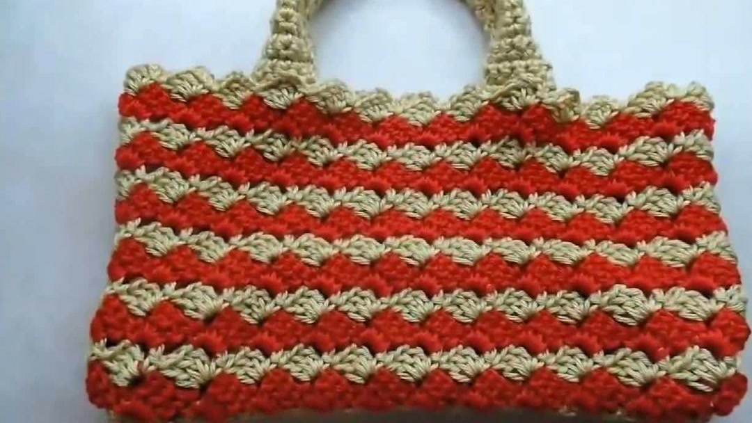 立体拼花钩针手提包,女士钩针编织双色手拿包编织教程
