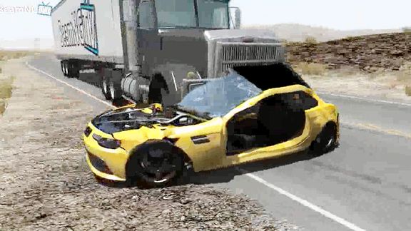 BeamNG:汽车高速和卡车对撞,各种爆炸、压扁、被碾压
