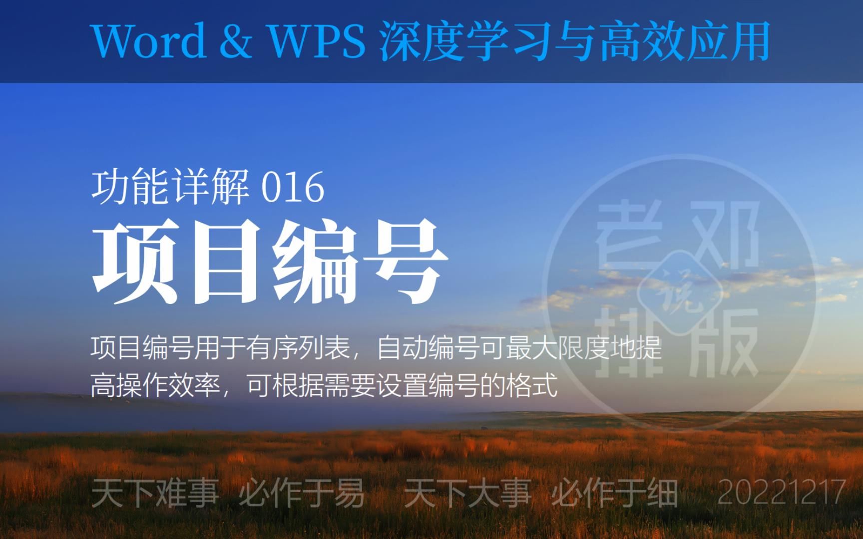 WordWPS功能详解 2-16 项目编号