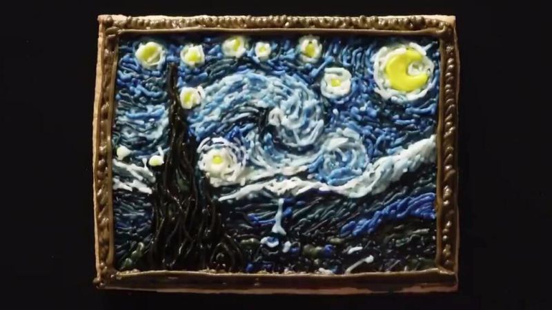 会玩!在饼干上画梵高的星月夜