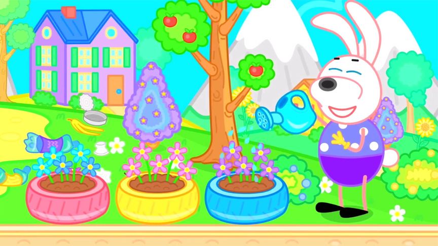 小狮子动画:小狮子与兔子捡垃圾,巧妙回收废旧用品变花坛