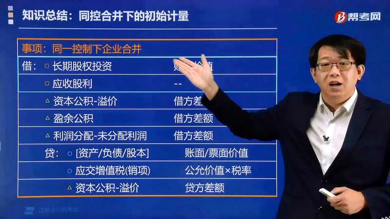 帮考网注会考试郑晓博老师带你学习同控合并下如何进行初始计量?