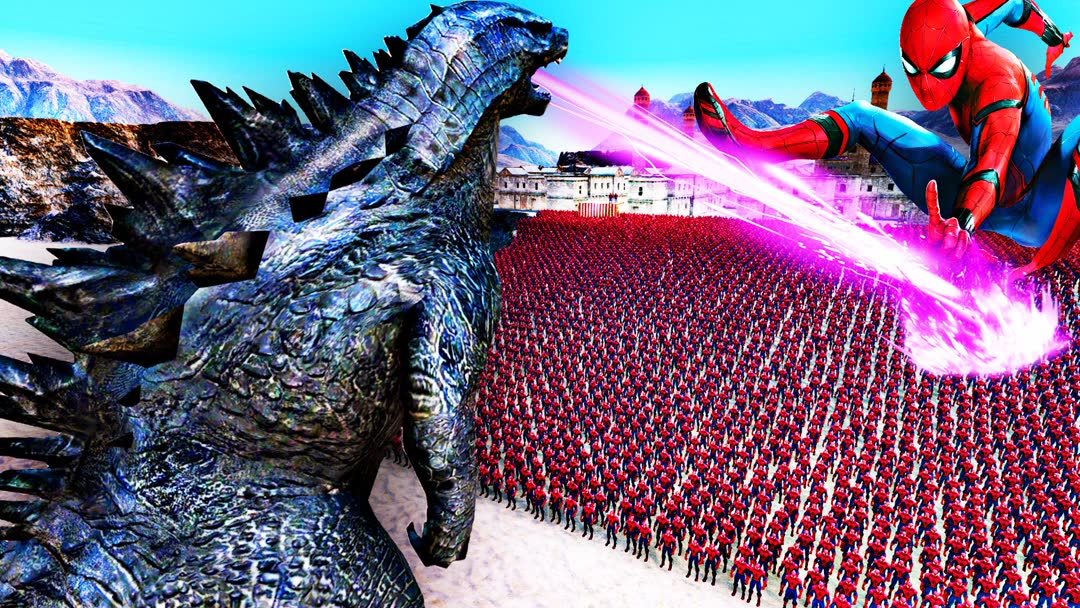 屌德斯解说 史诗战争模拟器 一千只巨型哥斯拉大战一万个蜘蛛侠