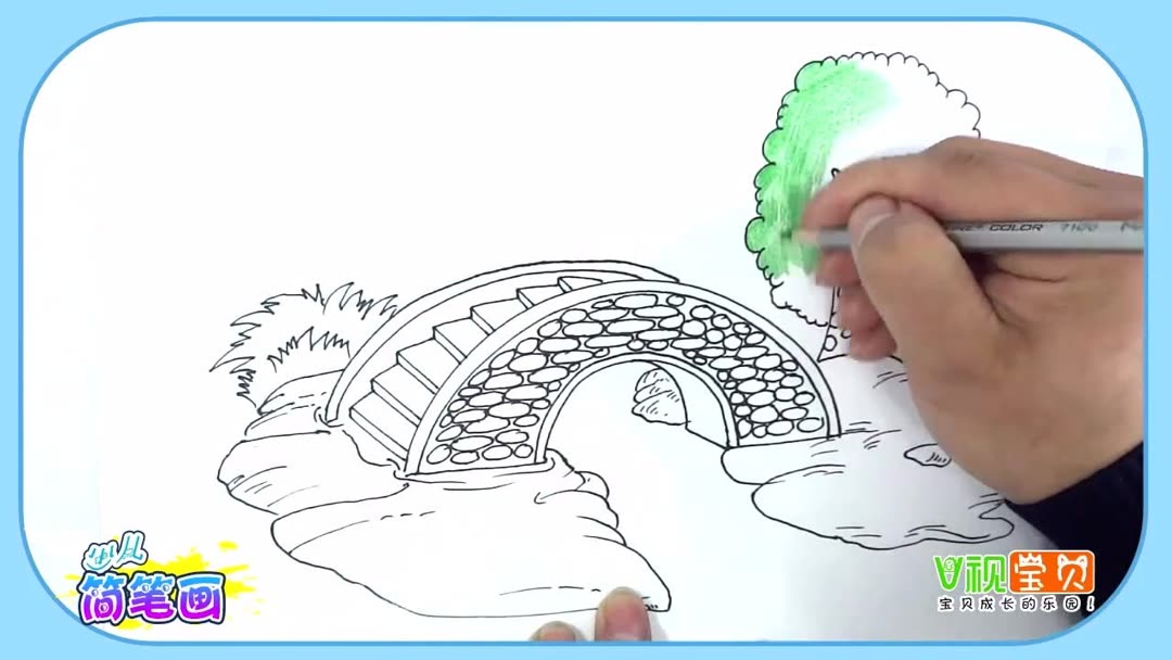 这样就能画出美丽的小桥流水风景画咯,学习啦