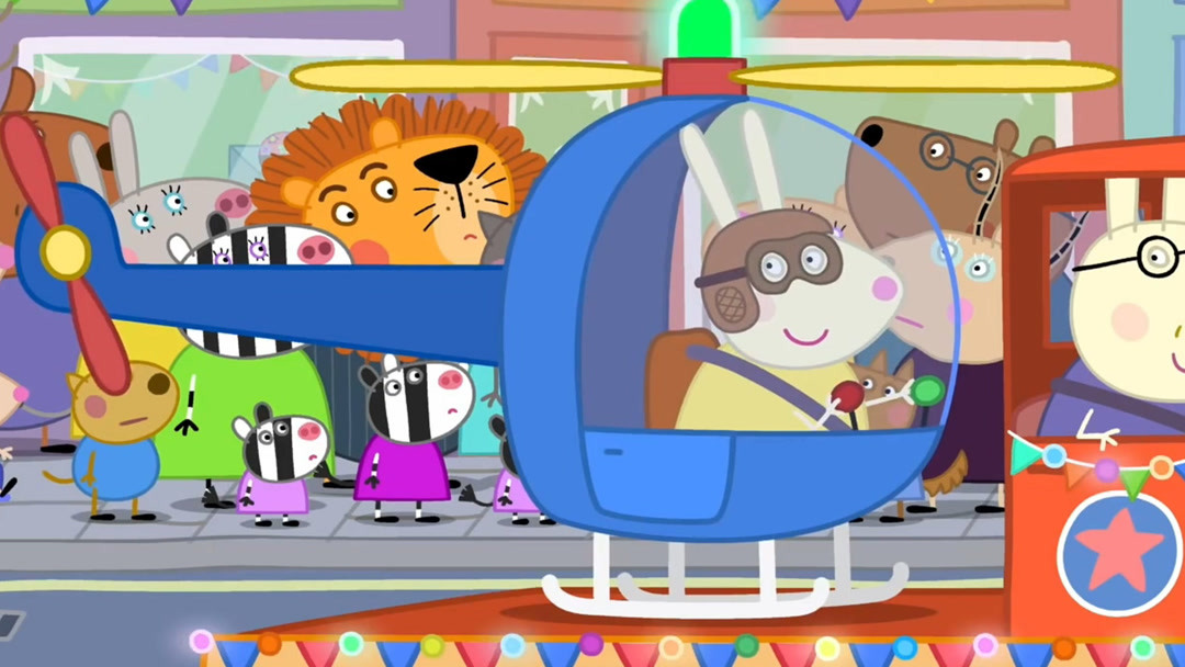 小猪佩奇 兔小姐开直升飞机 简笔画