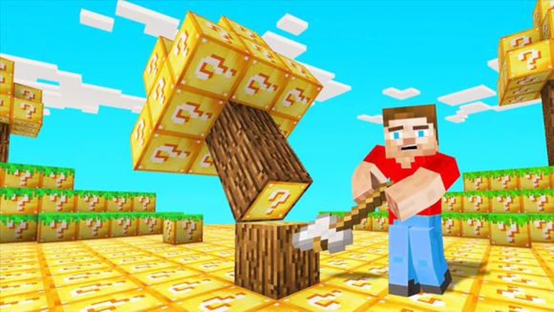 大海解说 我的世界 幸运方块大陆生存挖出铁块钻石山