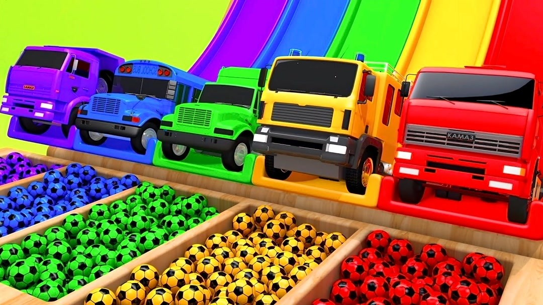 工程车卡通动画:挖土车帮清扫车大货车涂色