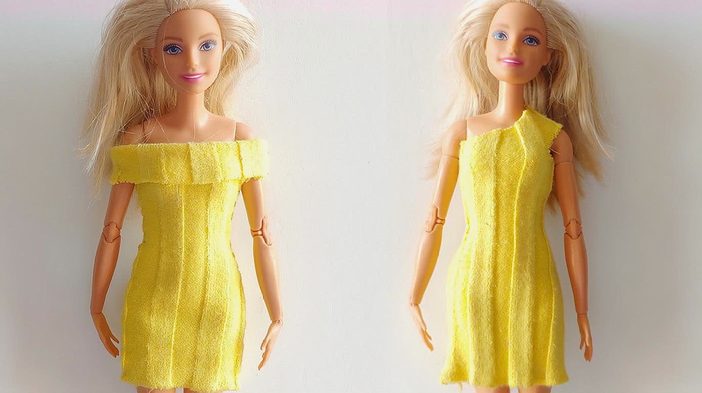 小朋友穿小的衣服不要扔,给芭比娃娃做两条漂亮裙子,做法很简单