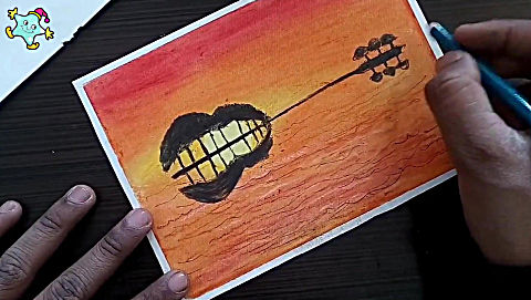 油画棒画一画,餐巾纸擦一擦,竟变出这么美的手绘风景画,太简单了