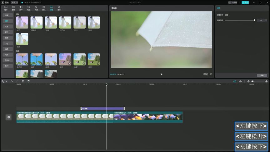 电脑版剪映视频剪辑制作教程:8.滤镜和调节功能简介