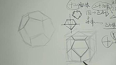第十八画 素描十二面体视频教学, 五角十二面体详细绘画步骤