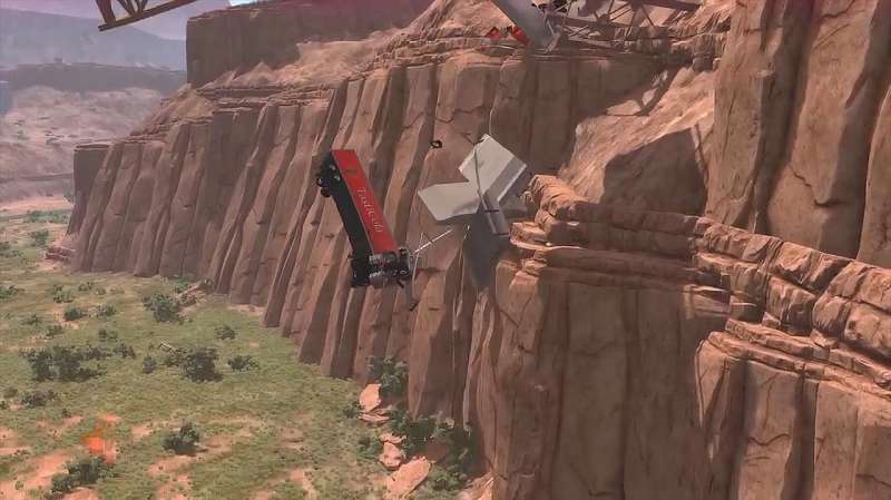 BeamNG车祸模拟:卡车被落石给砸惨了