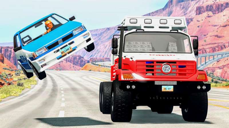 BeamNG:警匪追逐战,警车开足马力追捕疯狂的装甲货车,车祸模拟